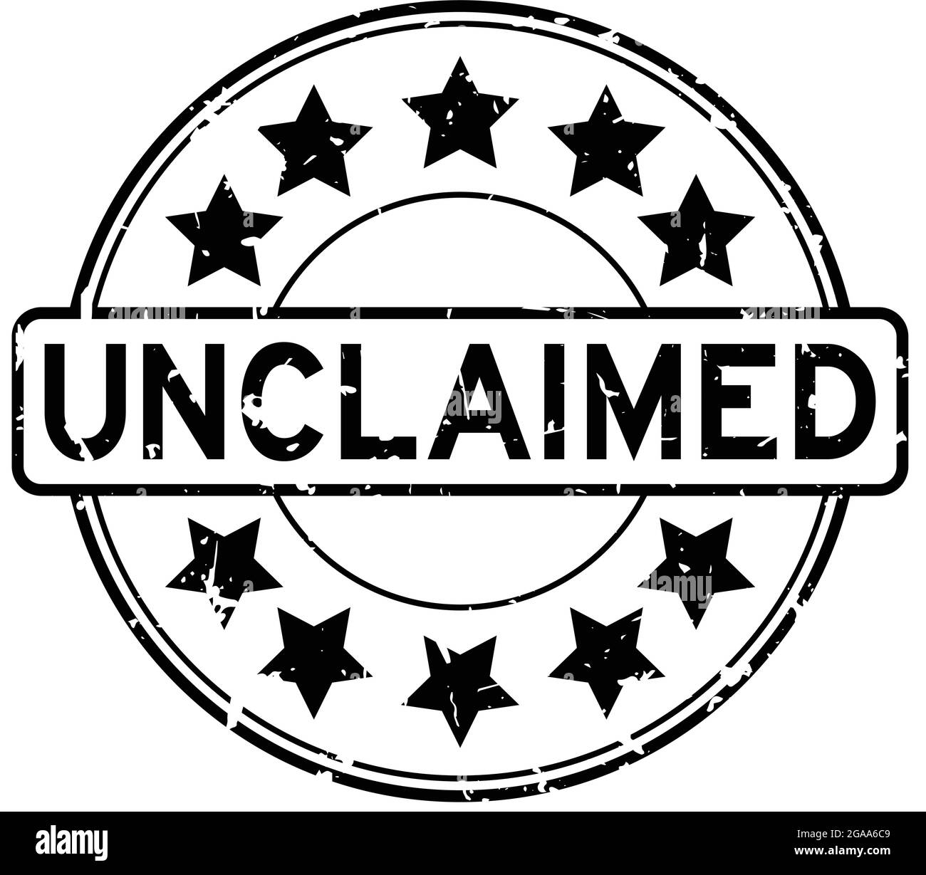 Grunge black unclaimed word with star icon rubber seal stamp on white ...