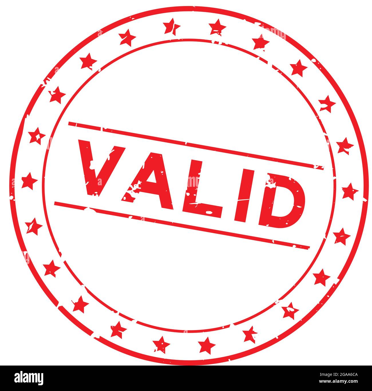 Grunge red valid word with star icon round rubber seal stamp on white ...