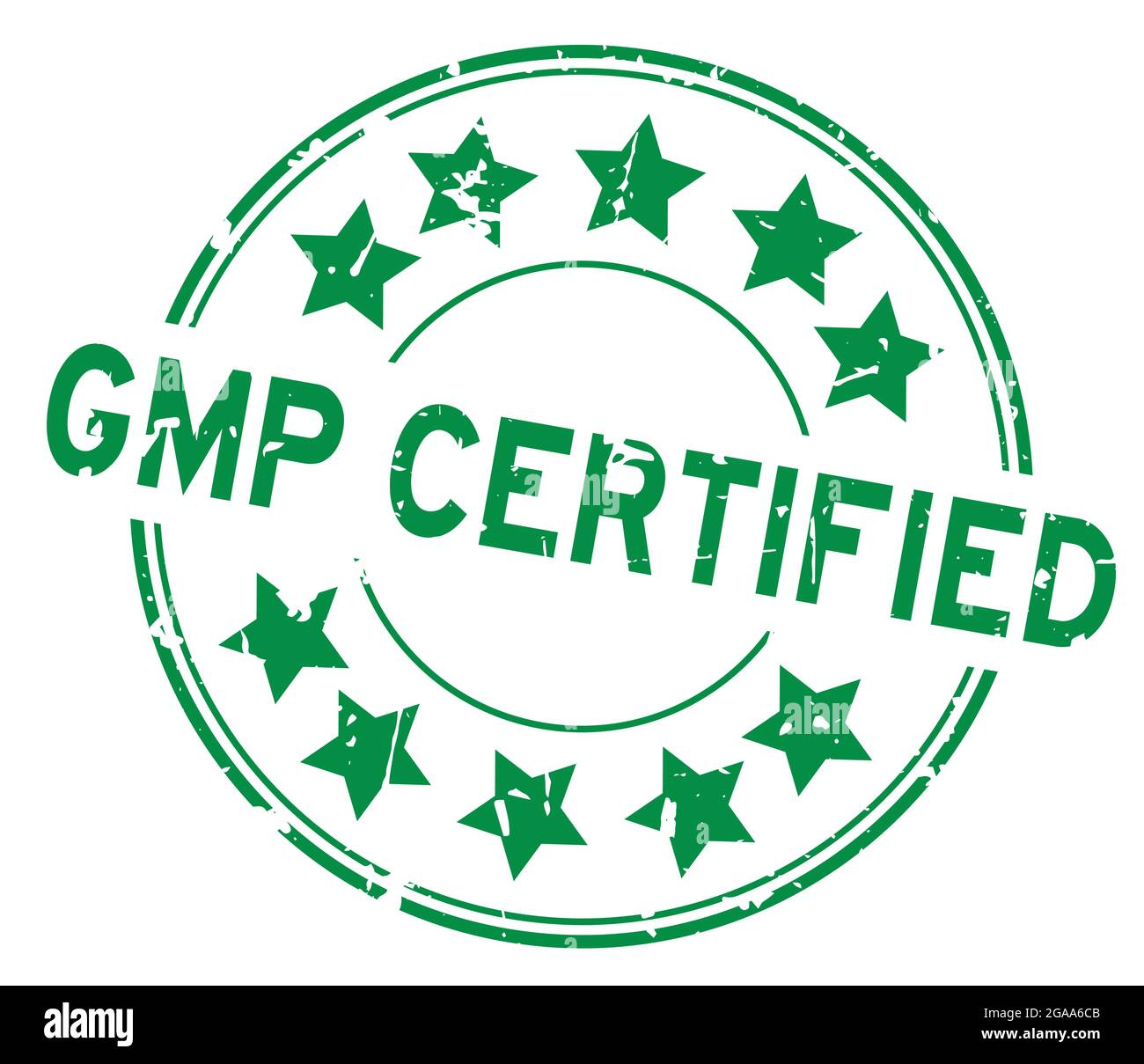 Grunge green gmp certified word with star icon round rubber seal stamp ...