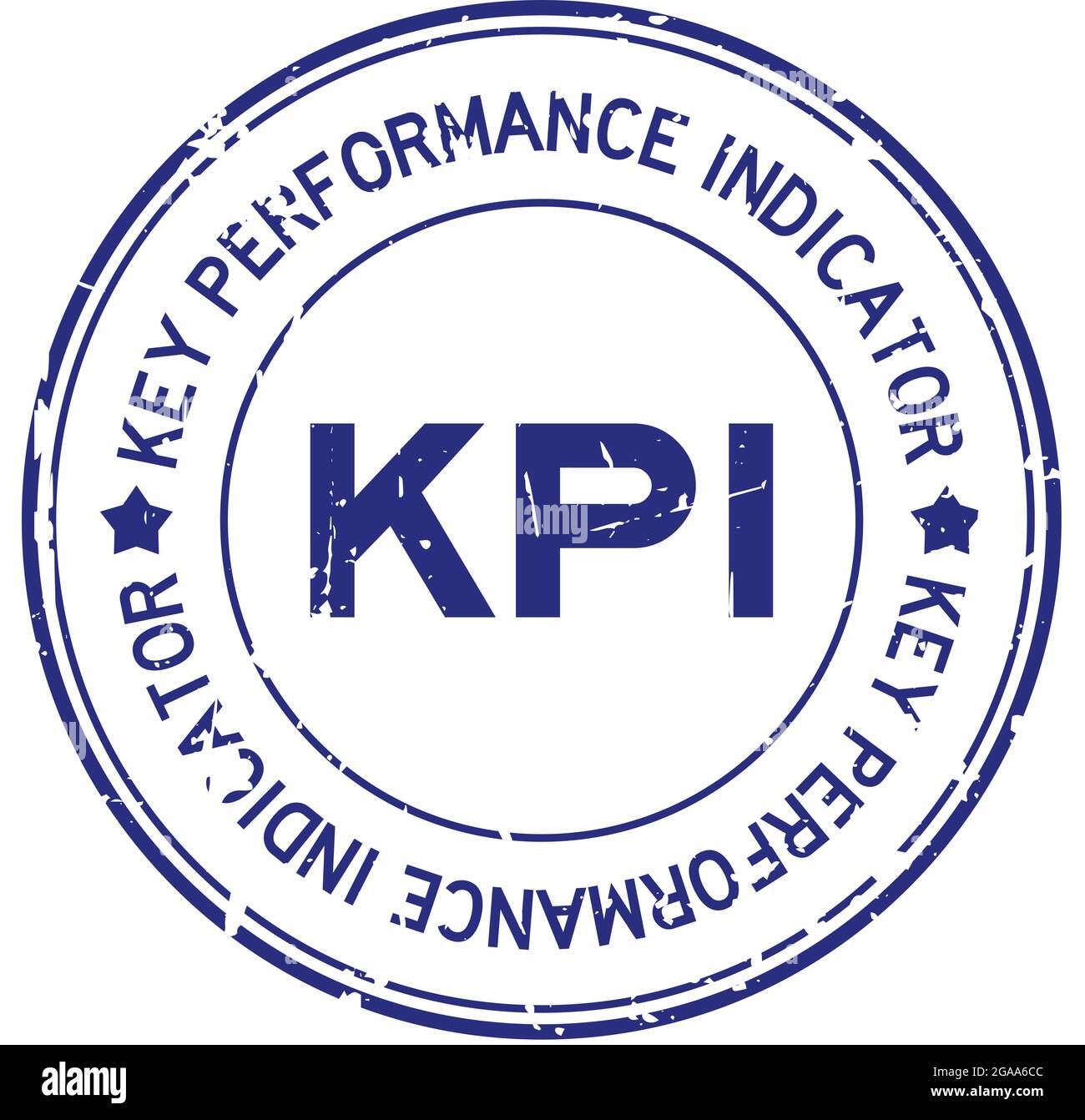 Grunge blue KPI word (Abbreviation key pearformance indicator) round rubber seal stamp on white ...