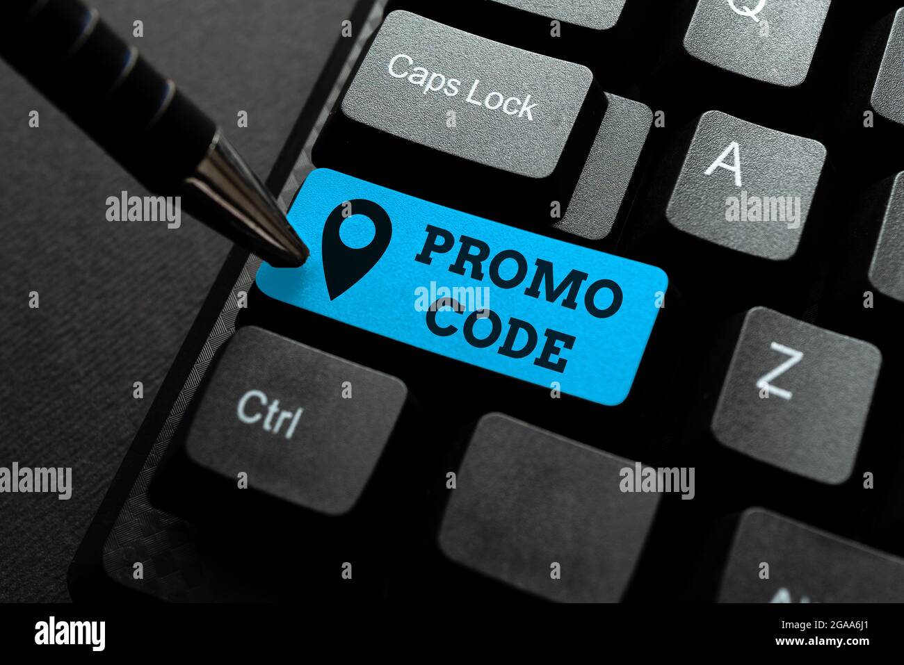 Text caption presenting Promo Code. Business showcase letters or ...