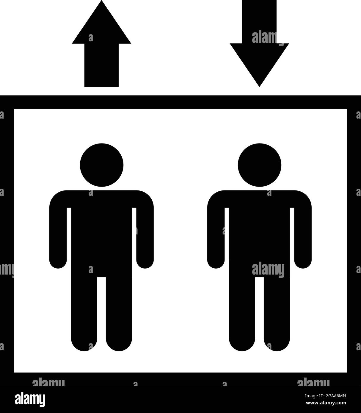 Black icon in people in lift with up and down arrow direction shape on ...