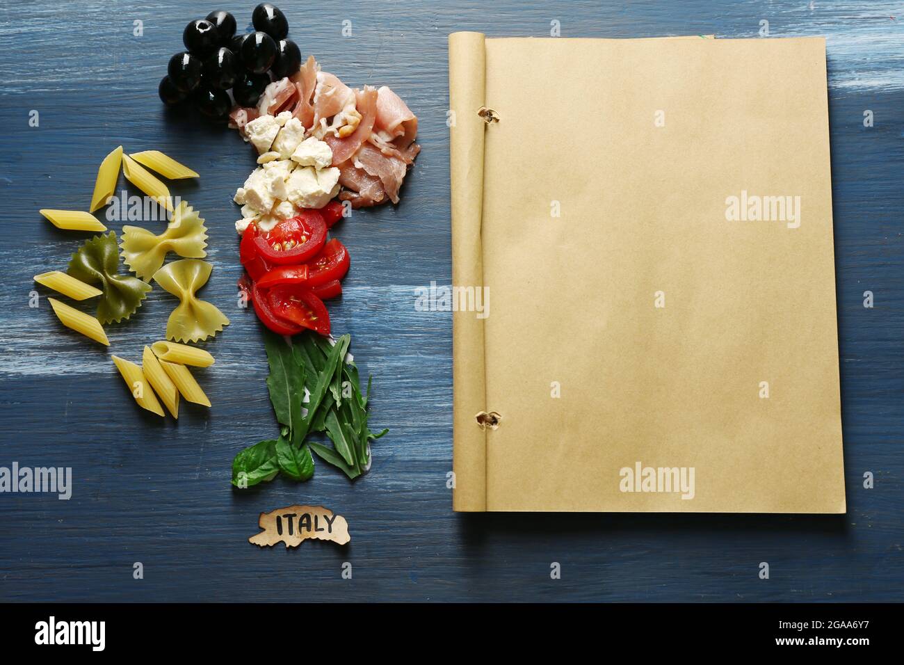 Map of Italy made with ingredients of traditional Italian cuisine on ...