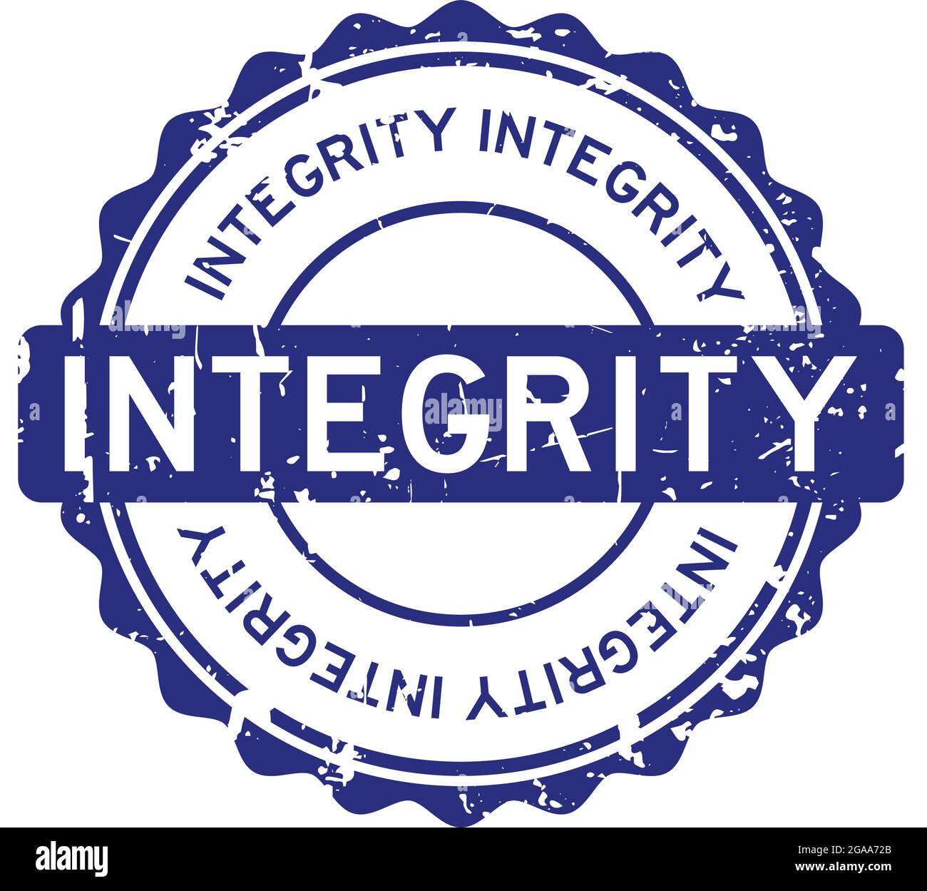Grunge blue integrity word round rubber seal stamp on white background ...