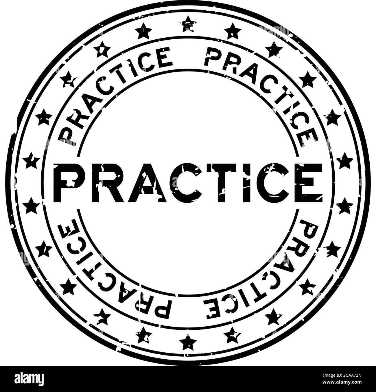 Grunge black practice word with star icon round rubber seal stamp on ...