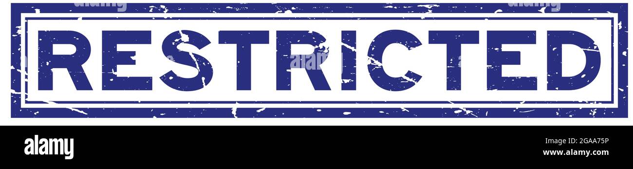 Grunge blue restricted word square rubber seal stamp on white ...