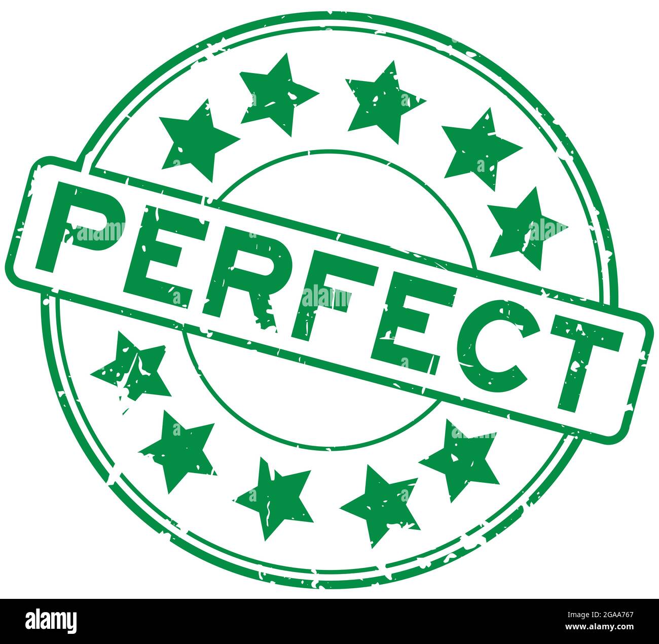 Grunge green perfect word with star icon round rubber seal stamp on ...