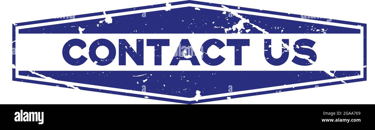 Grunge blue contact us word hexagon rubber seal stamp on white ...