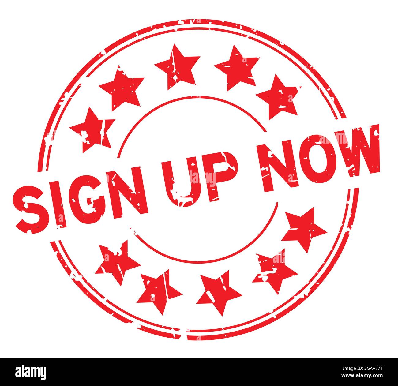 Grunge red sign up now word with star icon round rubber seal stamp on ...