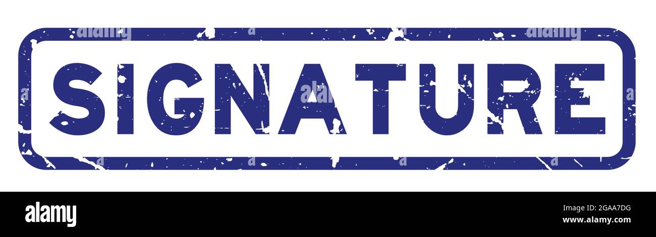 Grunge blue signature word square rubber seal stamp on white background ...