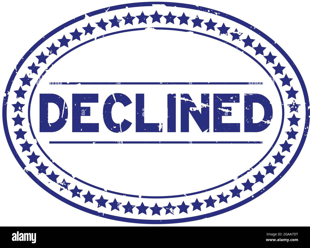 Grunge blue declined word oval rubber seal stamp on white background ...