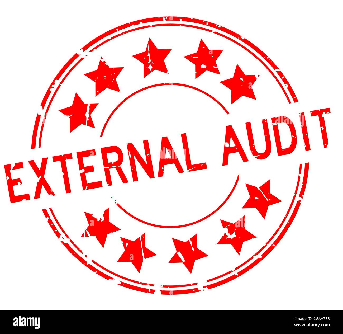 Grunge red external audit word with star icon round rubber seal stamp ...