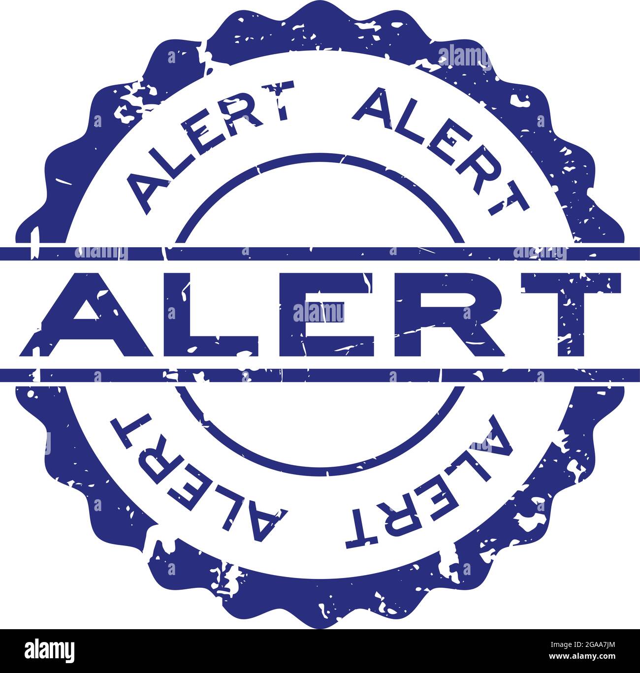 Grunge blue alert word round rubber seal stamp on white background ...