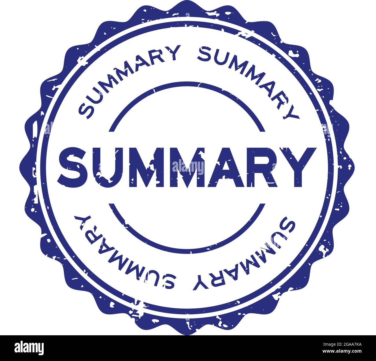 Grunge blue summary word round rubber seal stamp on white background ...