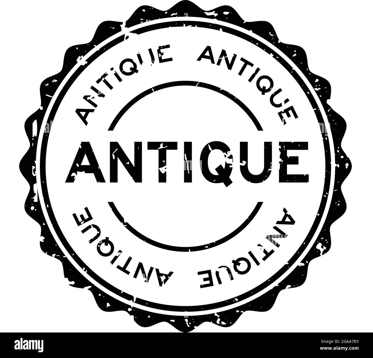 Grunge black antique word round rubber seal stamp on white background ...