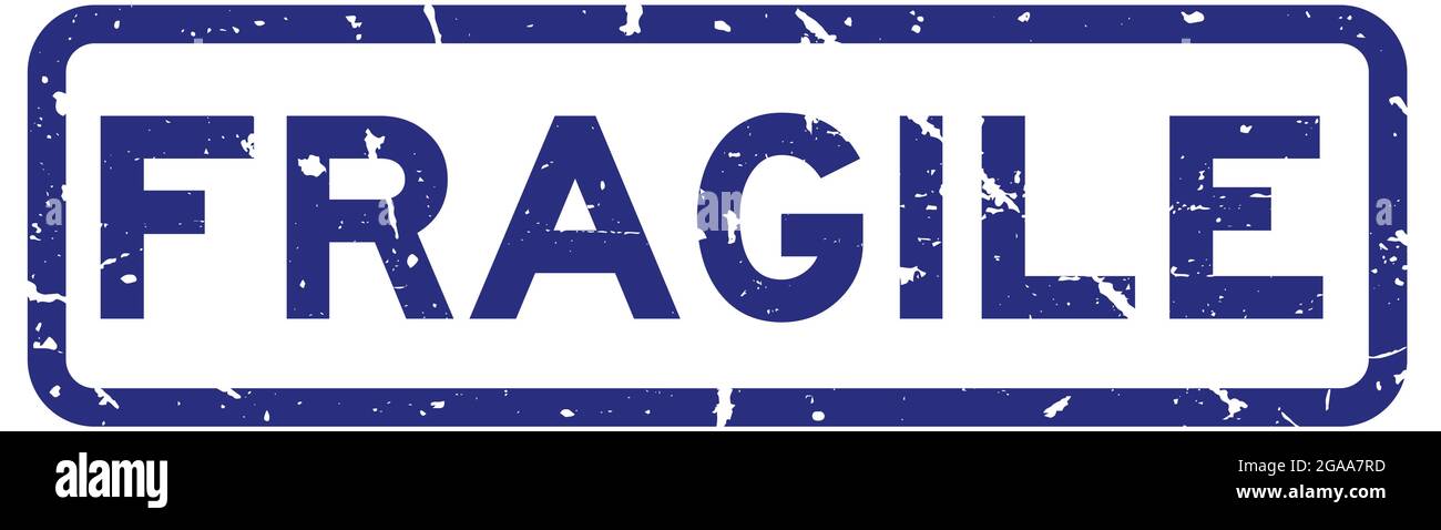Grunge blue fragile word square rubber seal stamp on white background ...