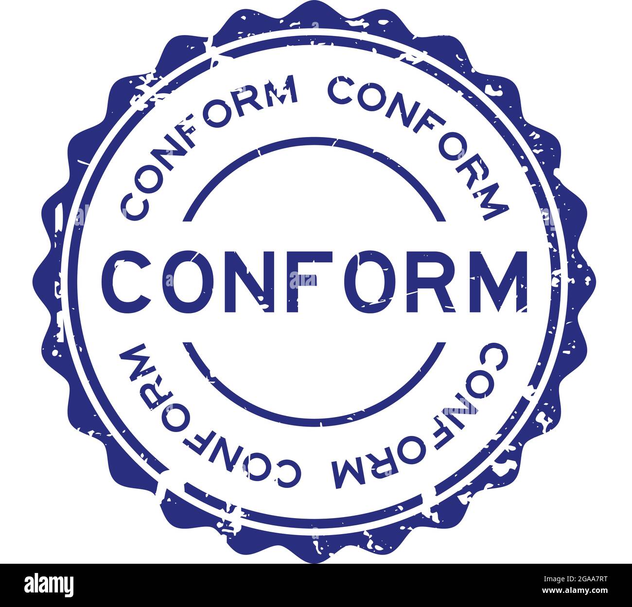 Grunge blue conform word round rubber seal stamp on white background ...