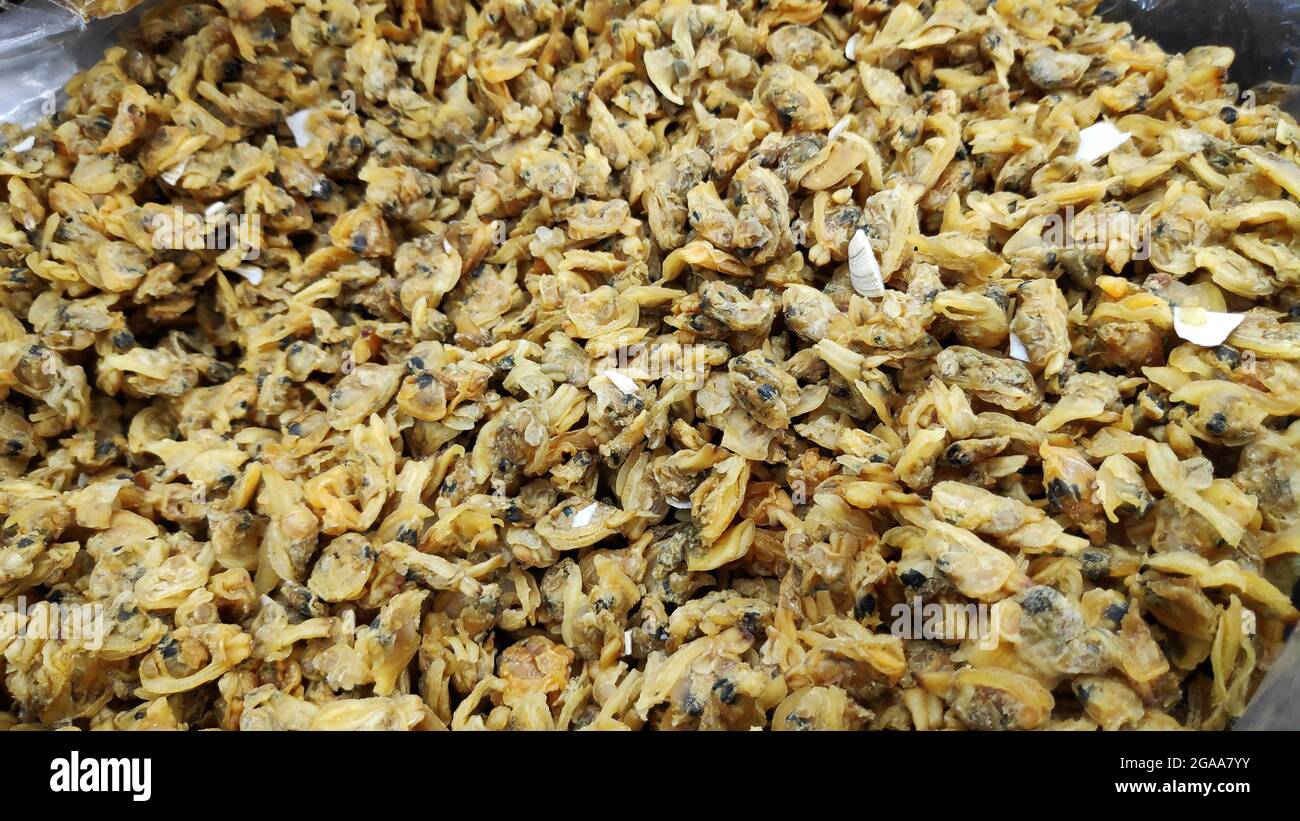 Large group of dried mussels display on market for sell Stock Photo - Alamy