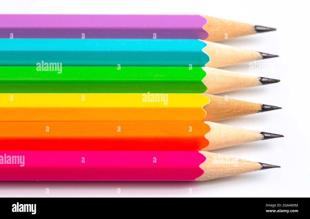 Set of Rainbow Colored Standard Pencils Isolated on a White Background ...