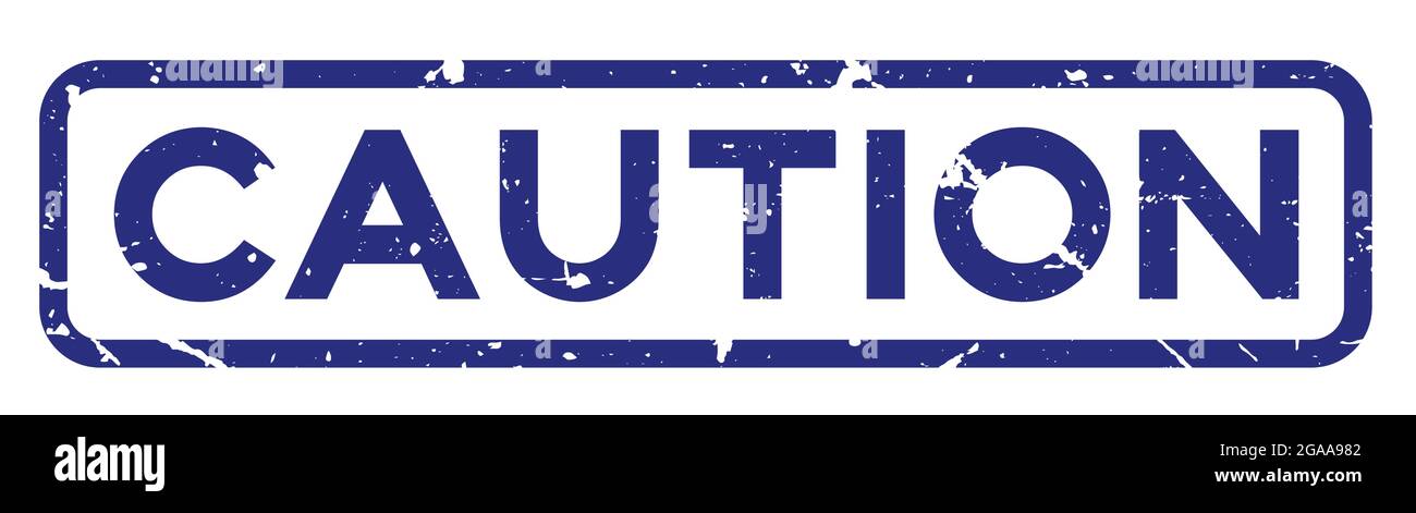 Grunge blue caution word square rubber seal stamp on white background ...
