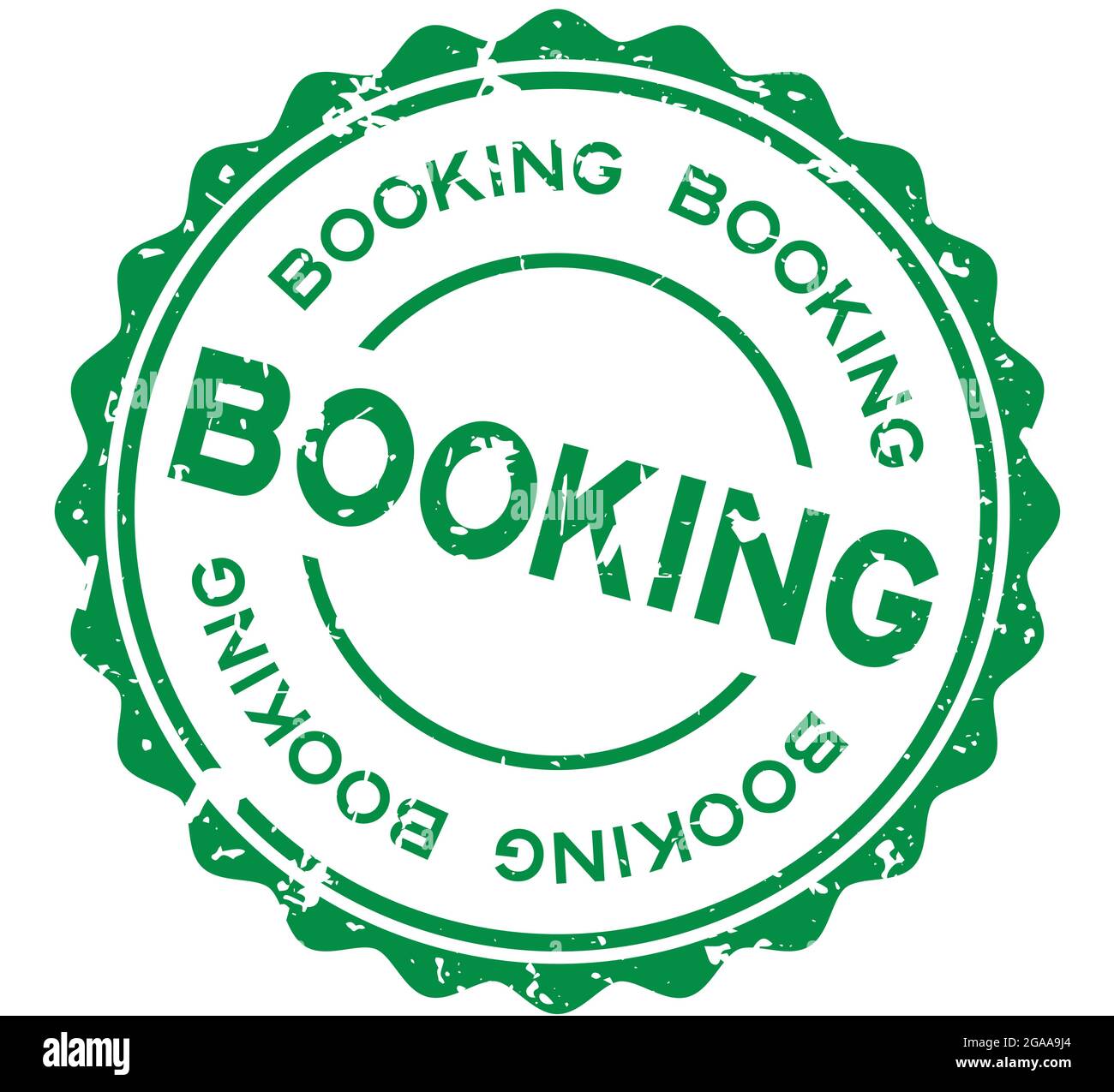 Grunge green booking word round rubber seal stamp on white background ...