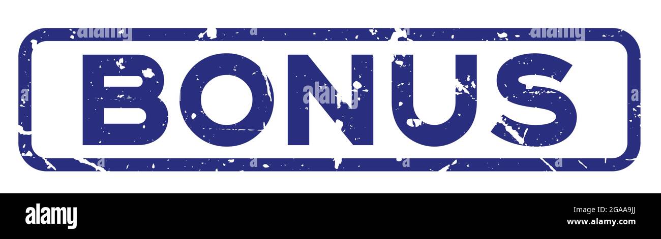Grunge blue bonus square rubber seal stamp on white background Stock ...