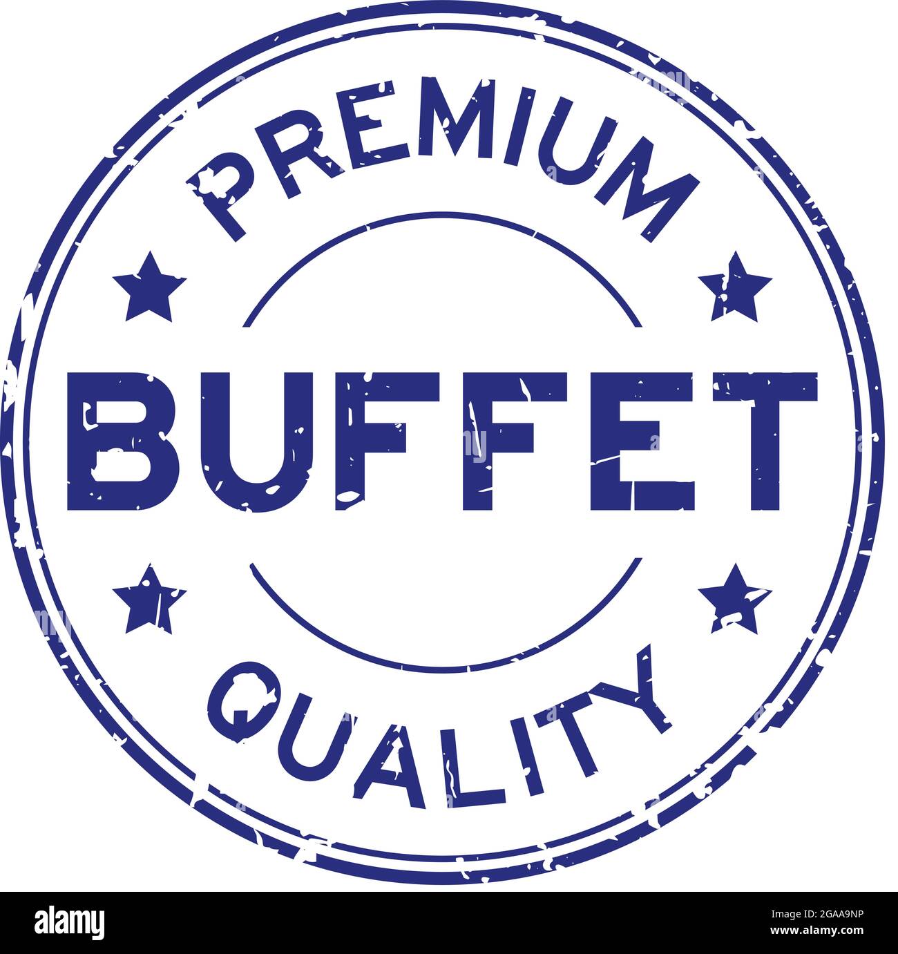 Grunge blue premium quality buffet round rubber seal stamp on white ...
