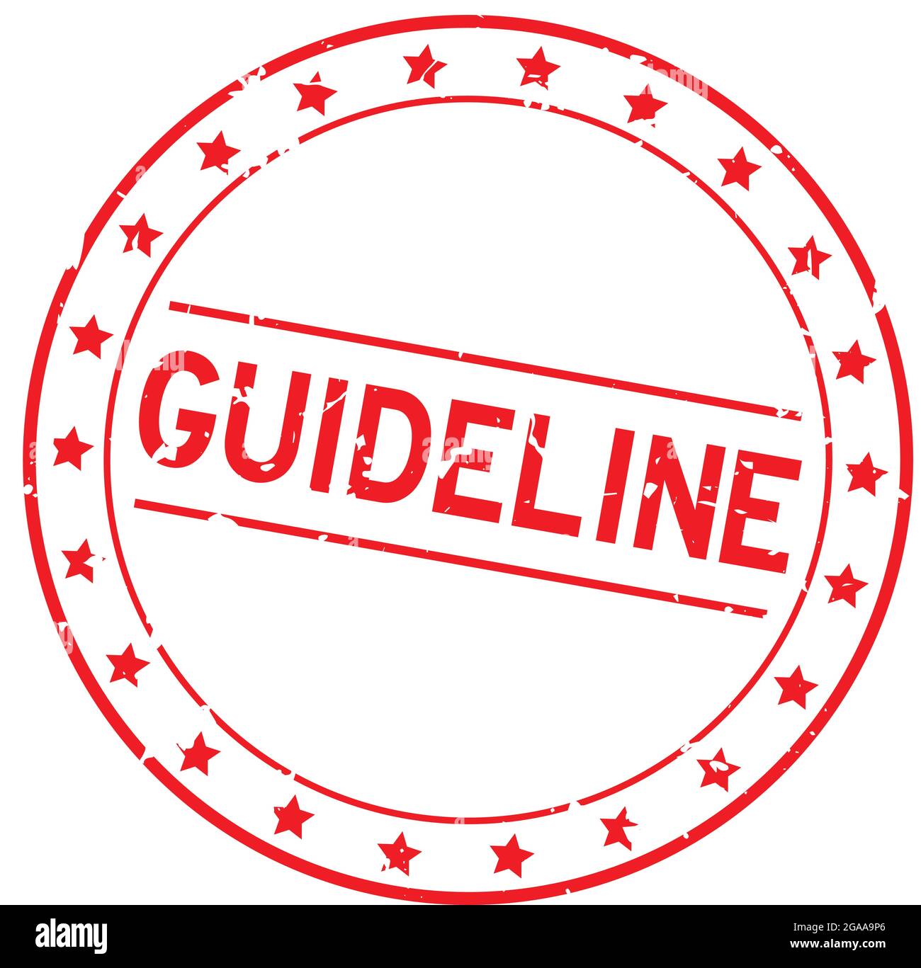 Grunge red guideline word round rubber seal stamp on white background ...