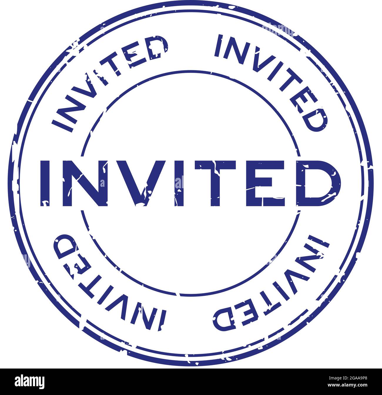 Grunge blue invited word round rubber seal stamp on white background ...