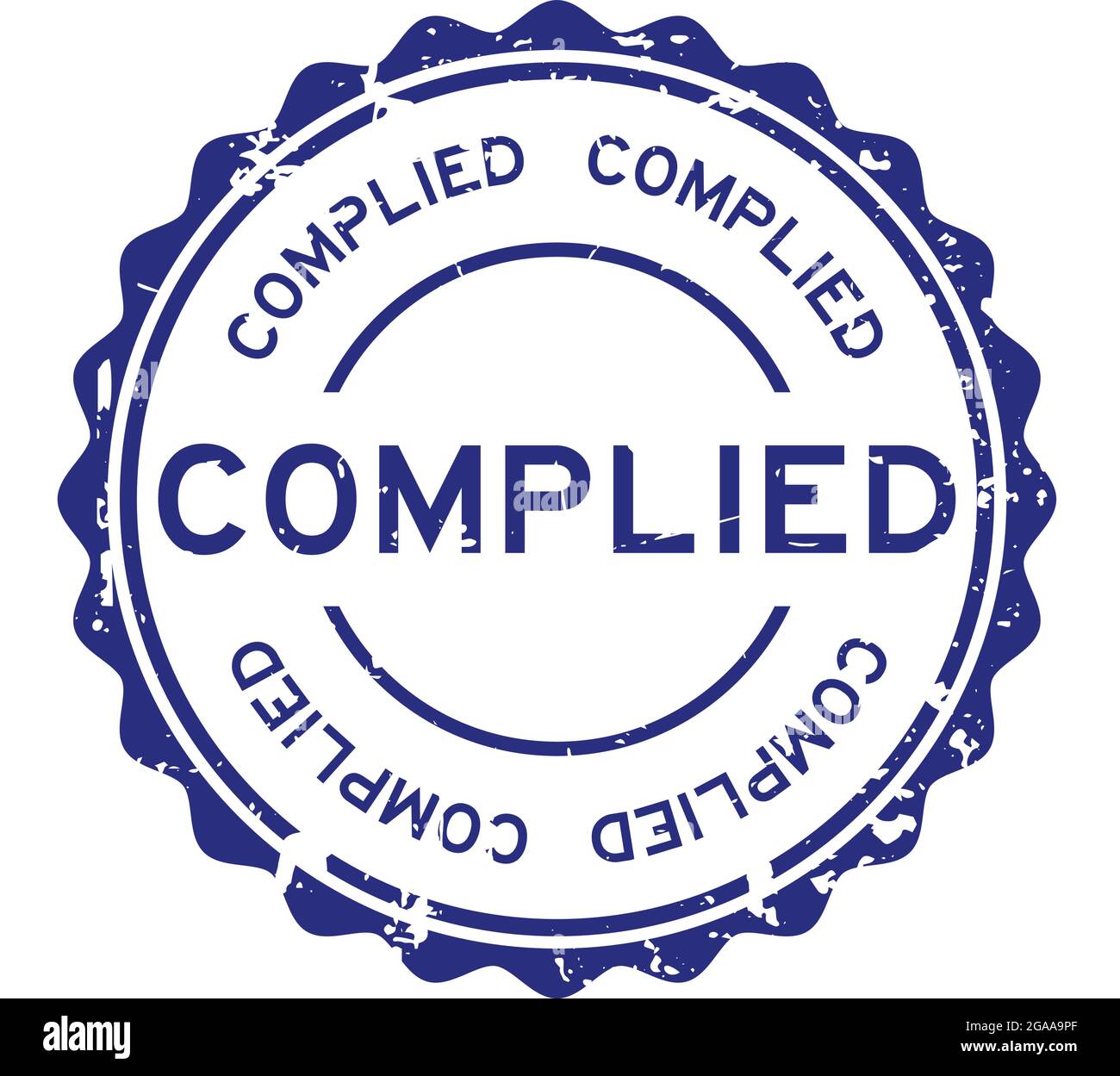 Grunge blue complied word round rubber seal stamp on white background Stock Vector Image & Art ...