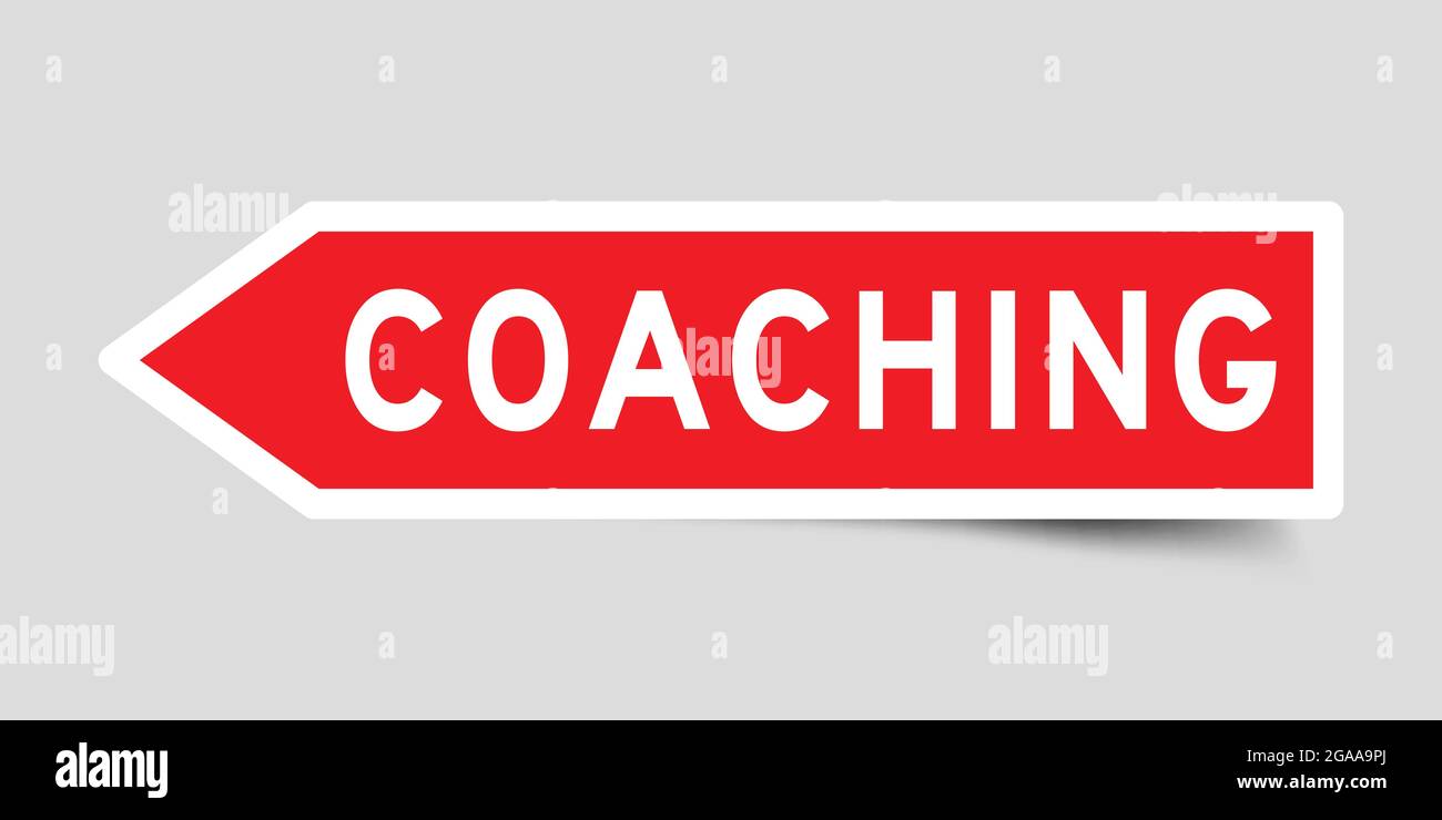 Label sticker in red color arrow shape as word coaching on white ...