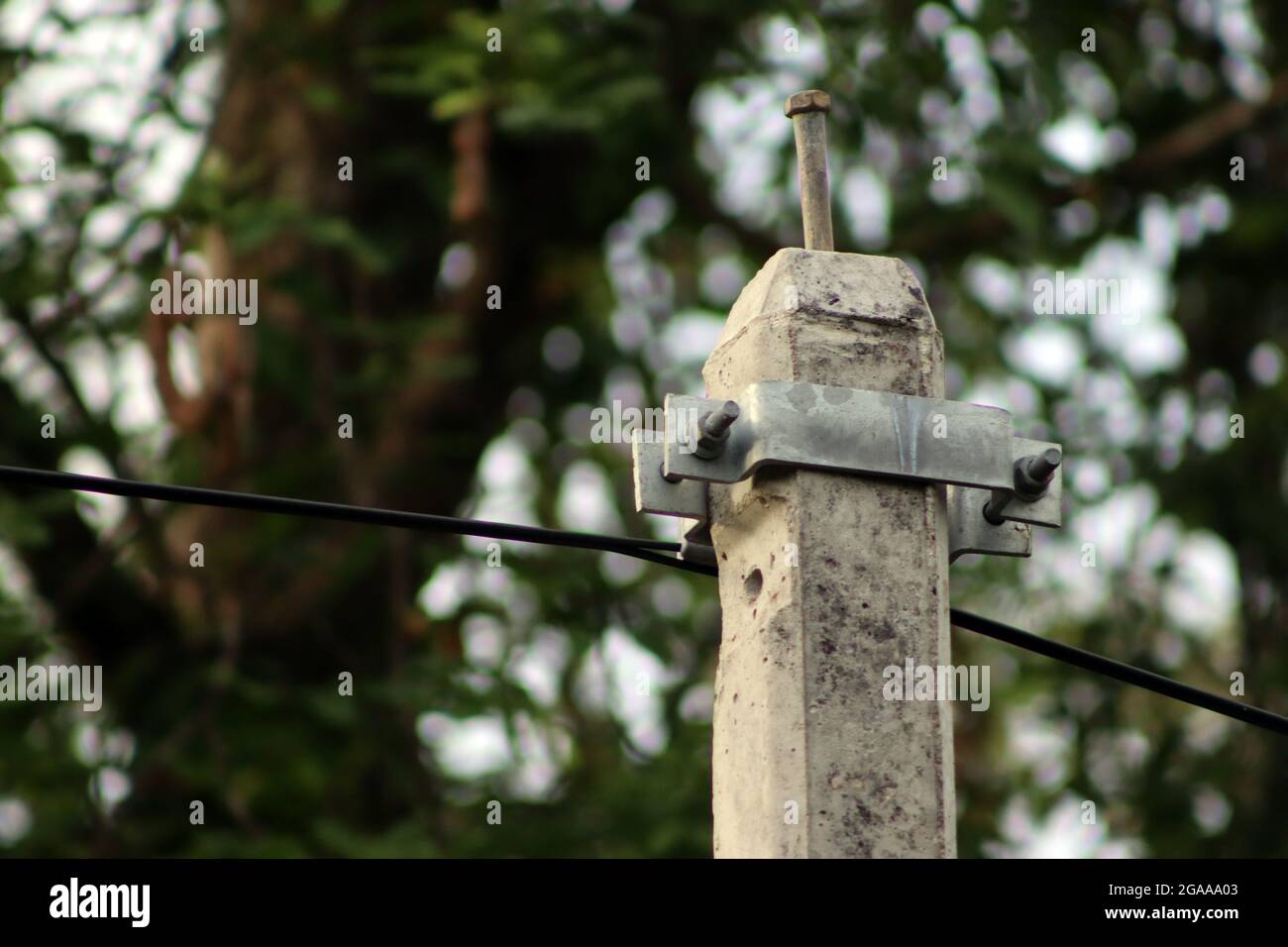 top view of electric supply concrete post Stock Photo - Alamy