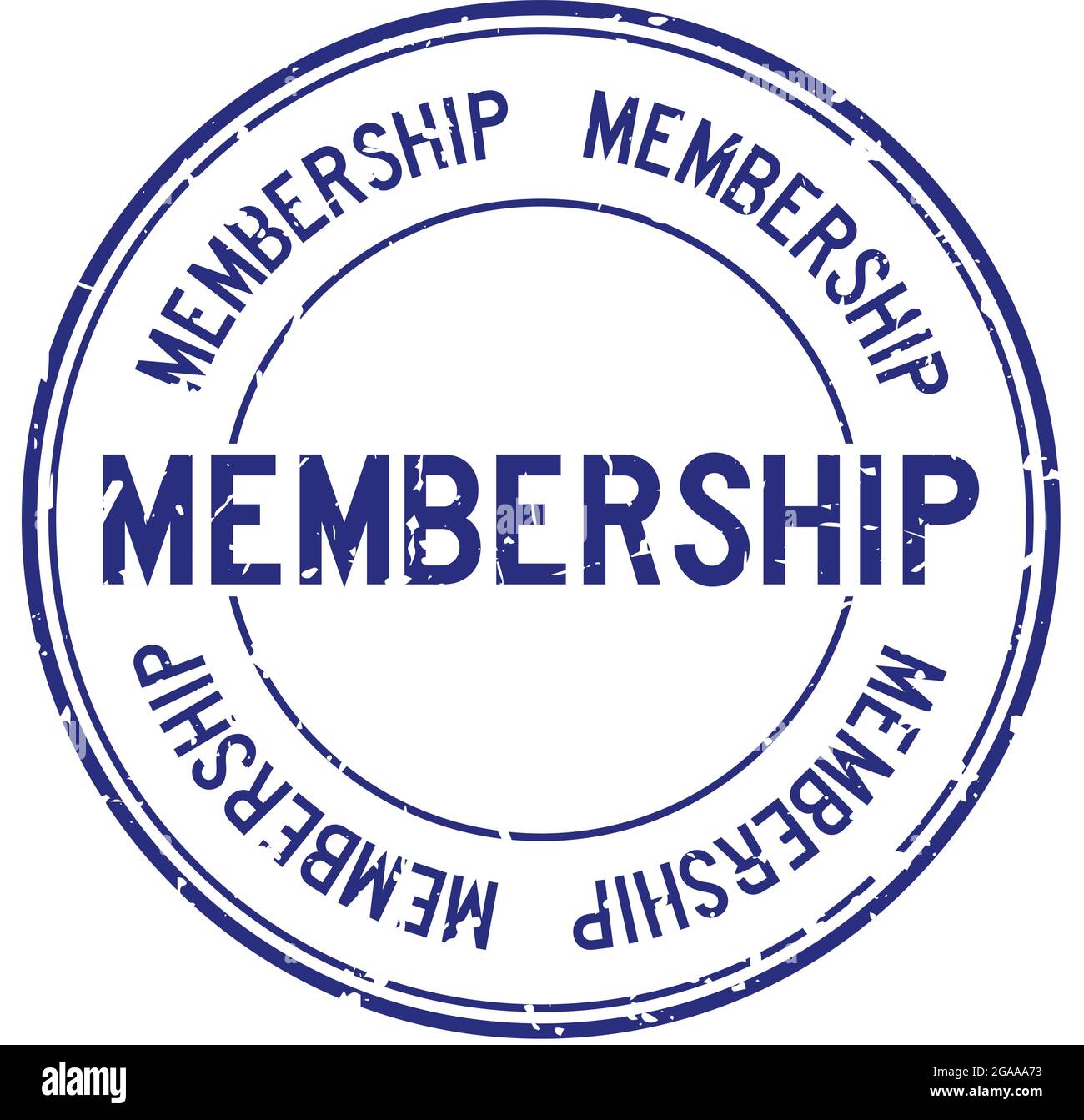 Grunge blue membership word round rubber seal stamp on white background ...