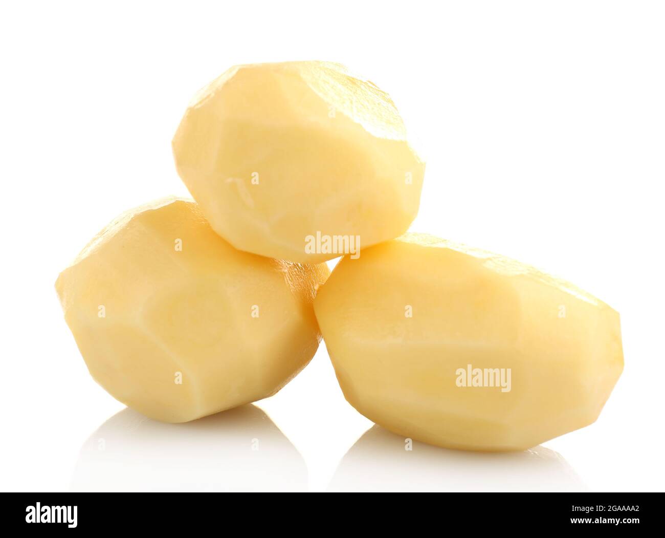 Raw peeled potatoes isolated on white Stock Photo - Alamy