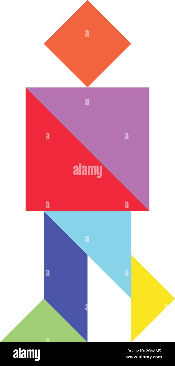 Color tangram puzzle in walking man shape on white background (Vector ...