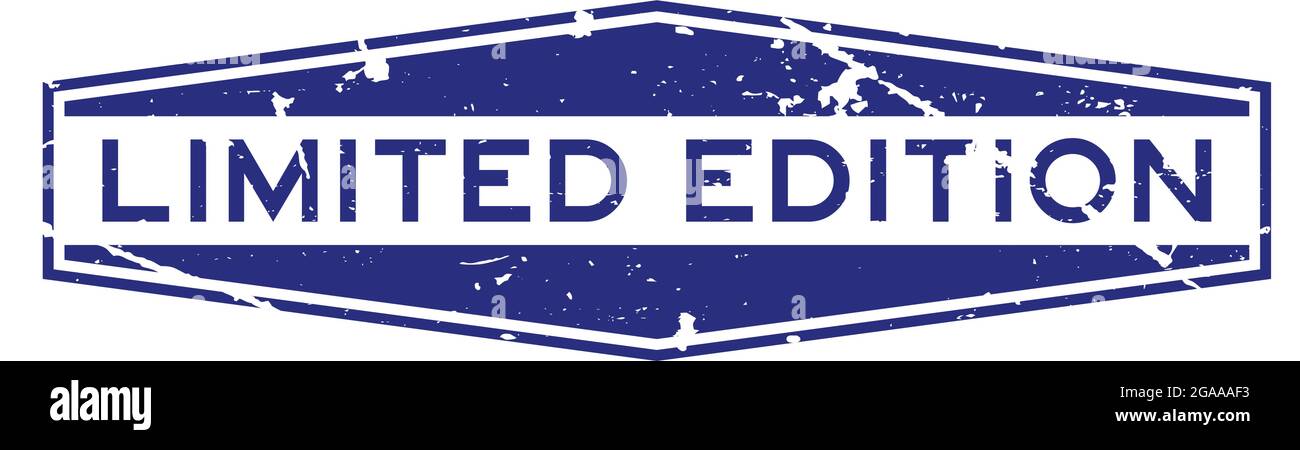 Grunge blue limited edition wording hexagon rubber seal stamp on white ...