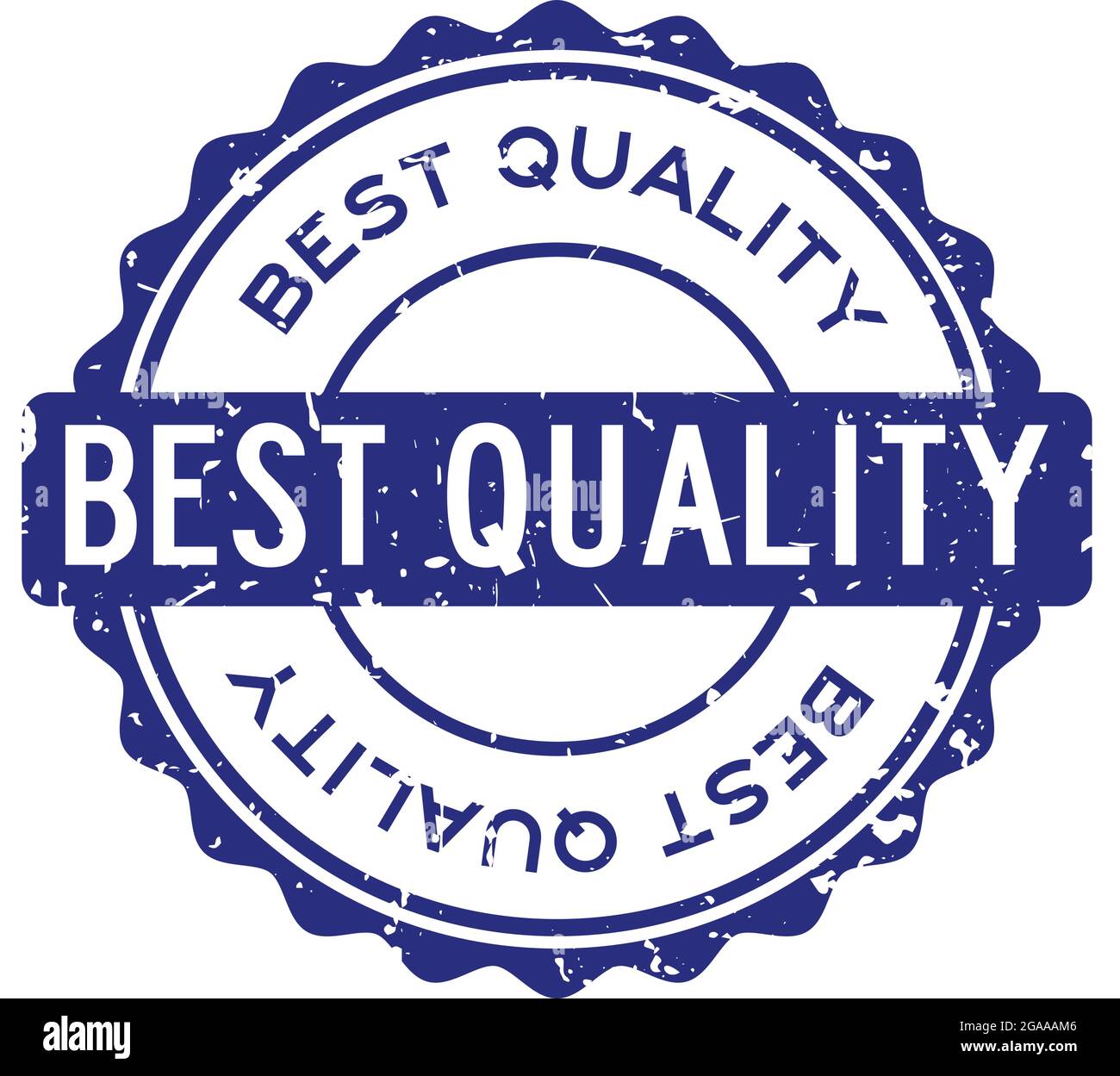 Grunge blue best quality word round rubber seal stamp on white ...