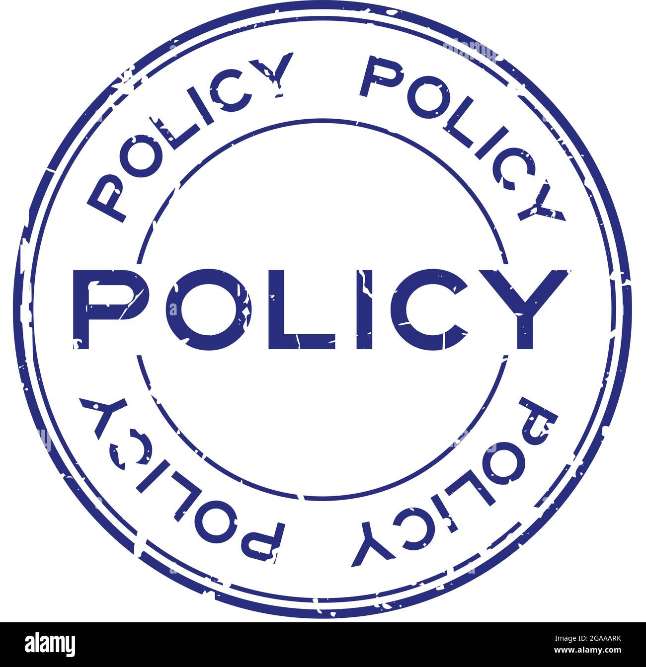 Grunge blue policy word round rubber seal stamp on white background ...
