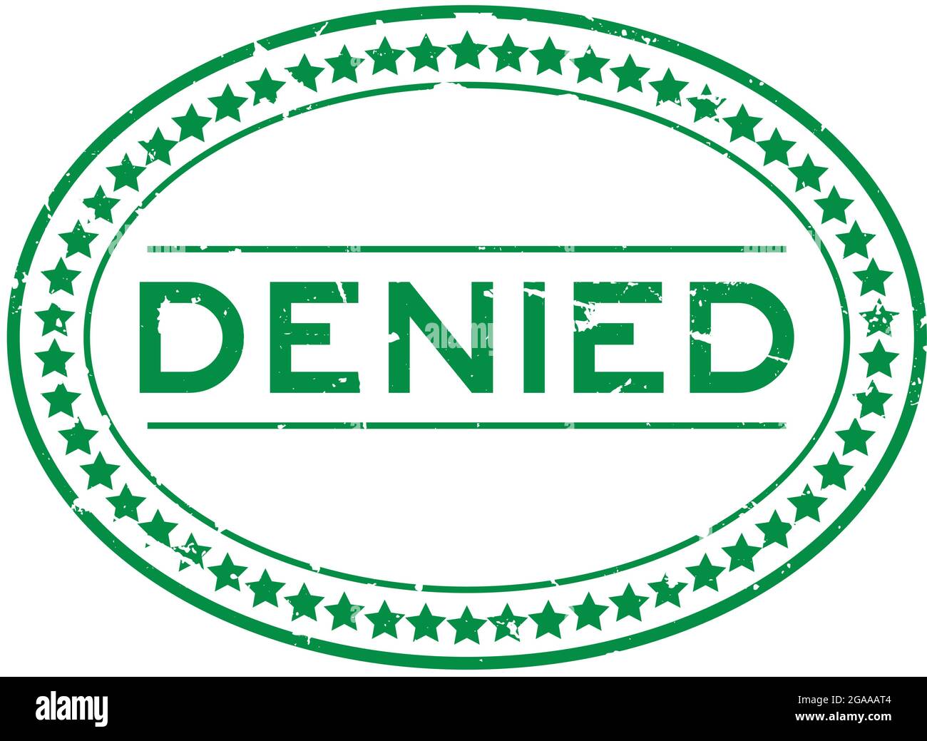 Grunge green denied word oval rubber seal stamp on white background ...