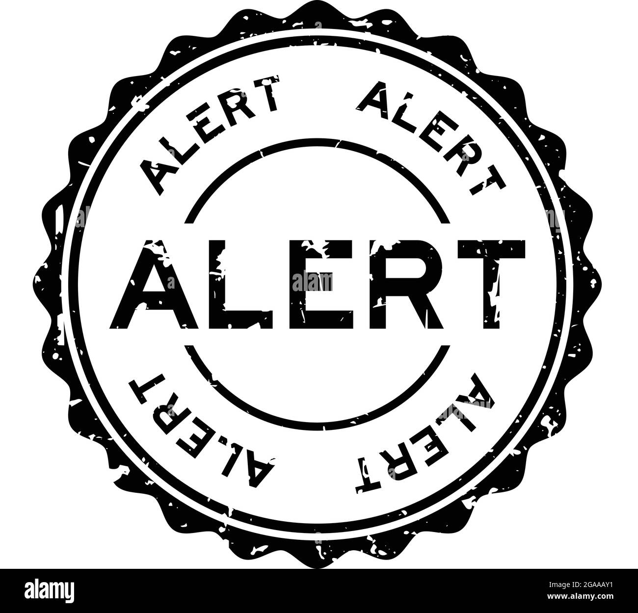 Grunge black alert word round rubber seal stamp on white background ...