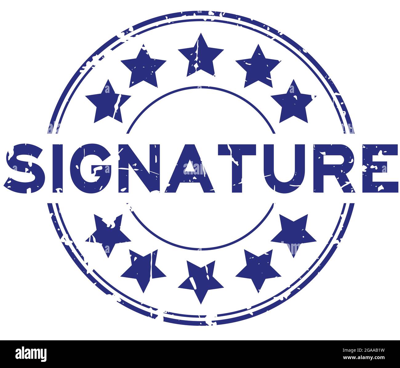 Grunge blue signature word with star icon round rubber seal stamp on ...