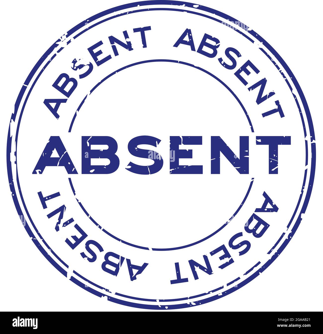 Grunge blue absent word round rubber seal stamp on white background ...