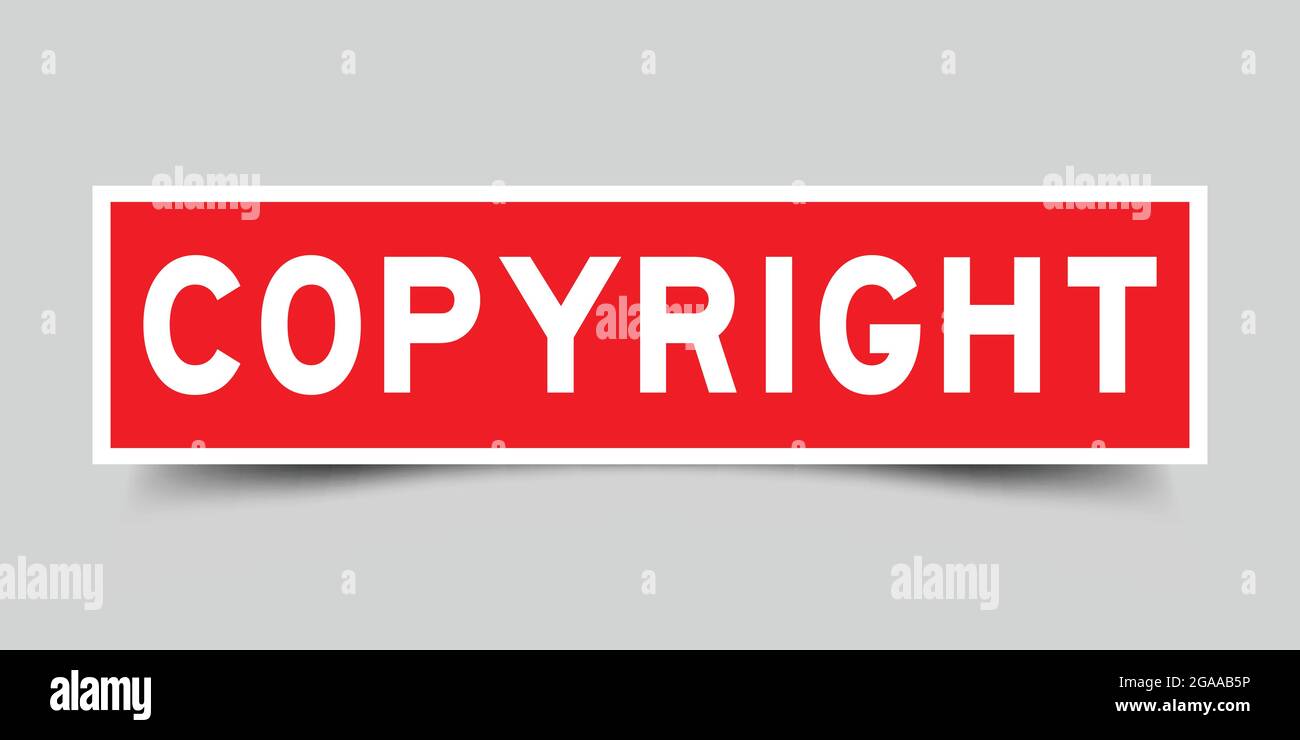Label sticker in red color square shape as word copyright on white ...