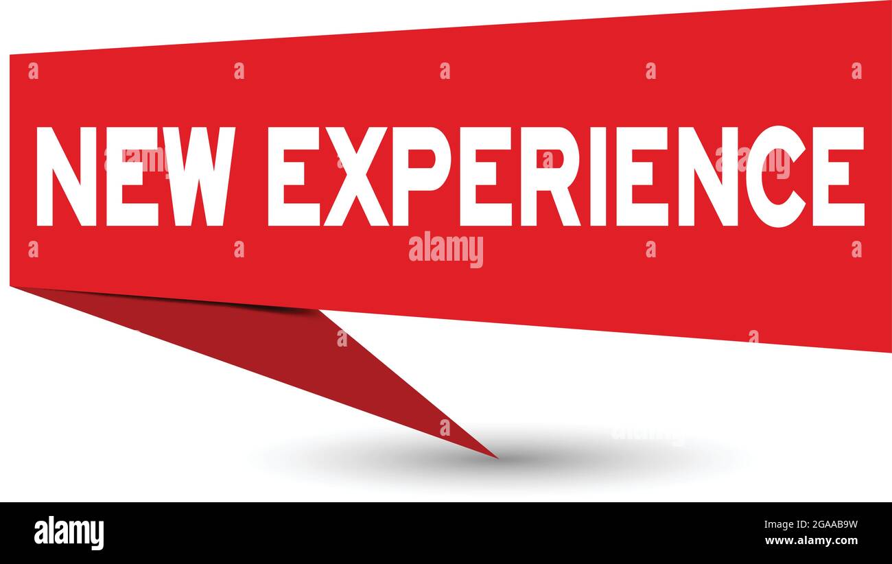 Red paper speech banner with word new experience on white background ...
