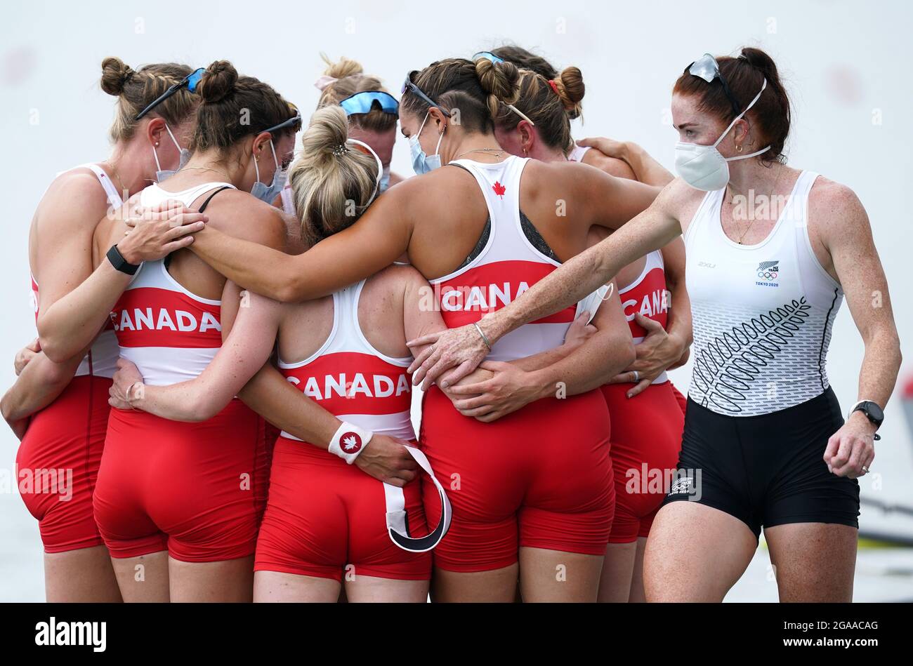 The Canada team celebrate after winning the Women's Eight Rowing at Sea ...