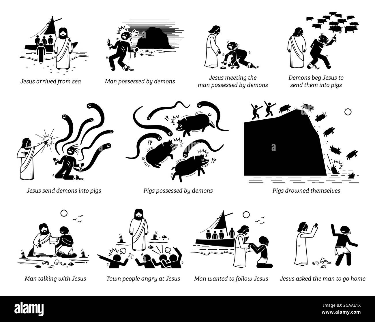 Exorcism of the Gerasene demoniac by Jesus Christ in bible story new ...