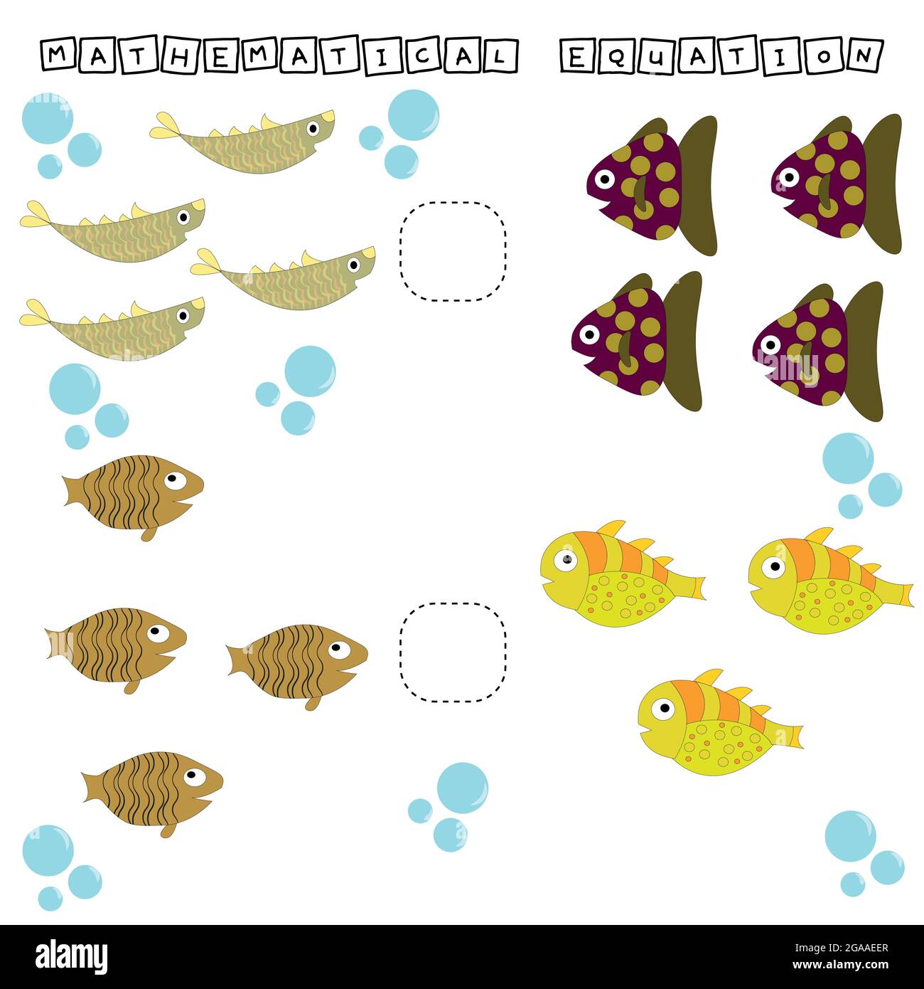 Which is greater, less or equal game with funny fishes. Worksheet for ...