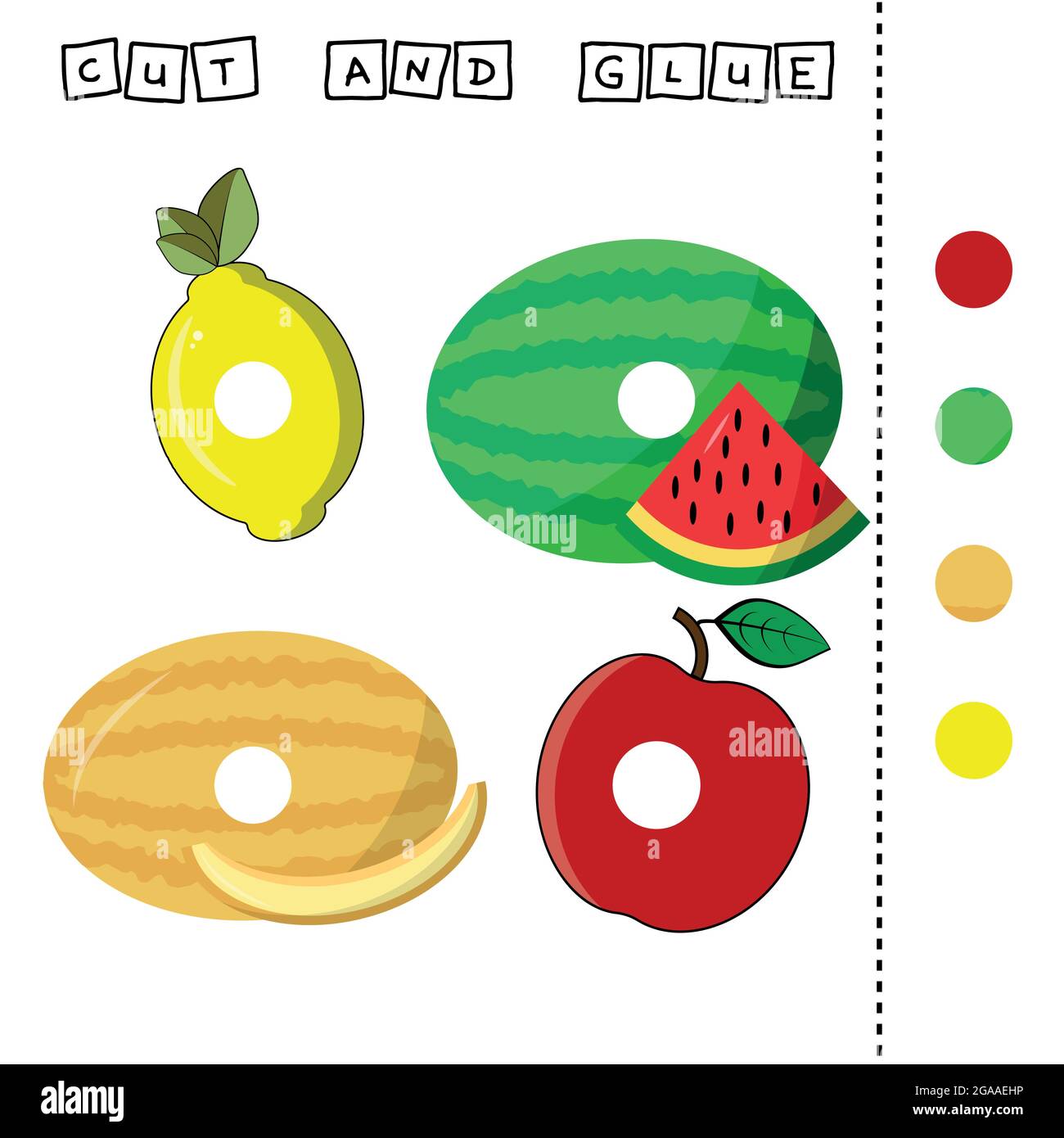 Fruites worksheet vector design, the task is to cut and glue a piece on ...