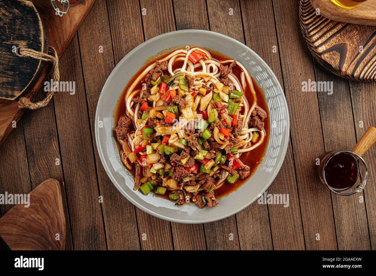 Asian uyghur dish suiru lagman noodles Stock Photo - Alamy