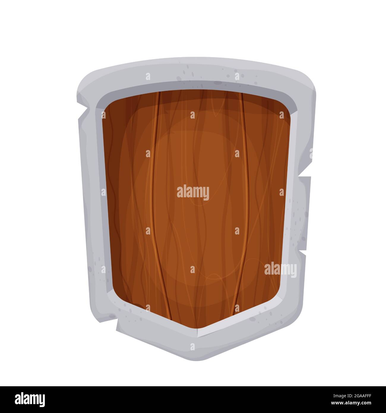 Wooden and stone shield, medieval protection in cartoon style isolated ...
